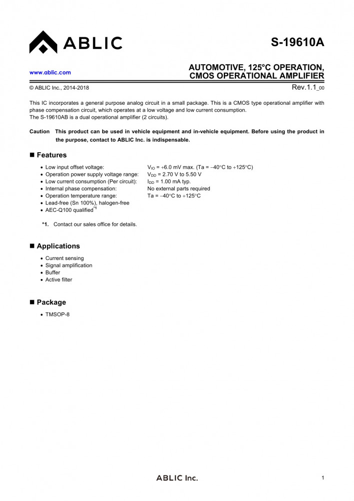S-19610A datasheet page 1