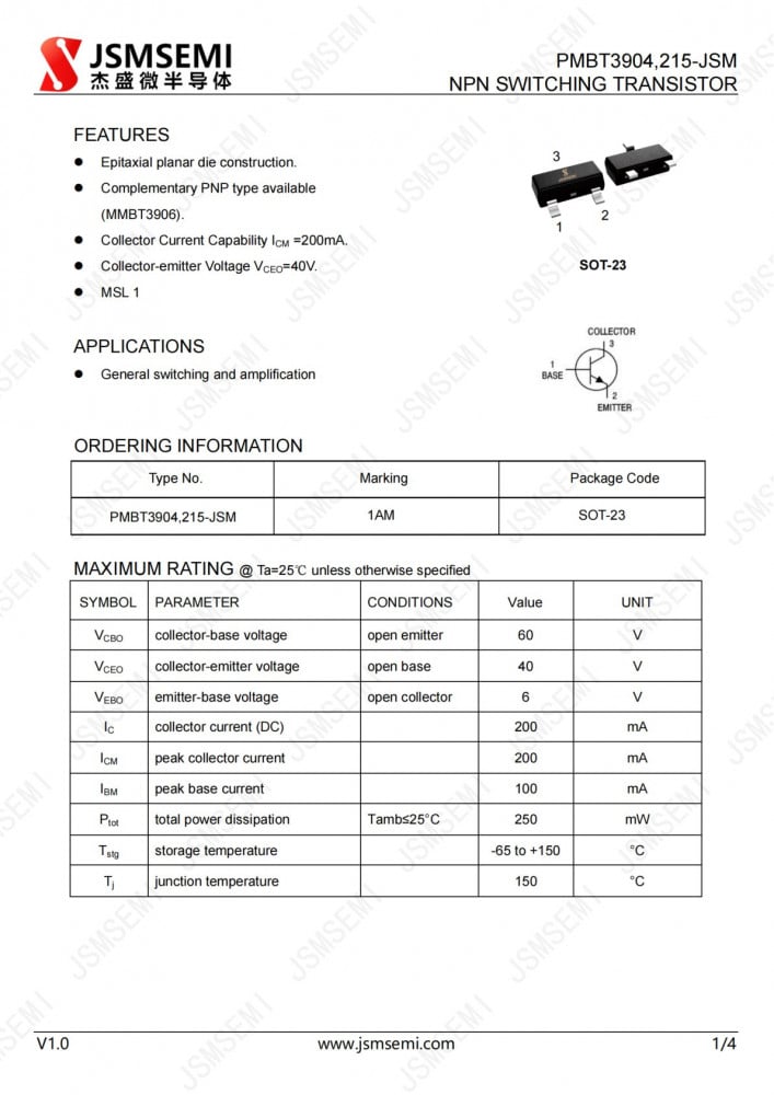 PMBT3904,215-JSM datasheet page 1