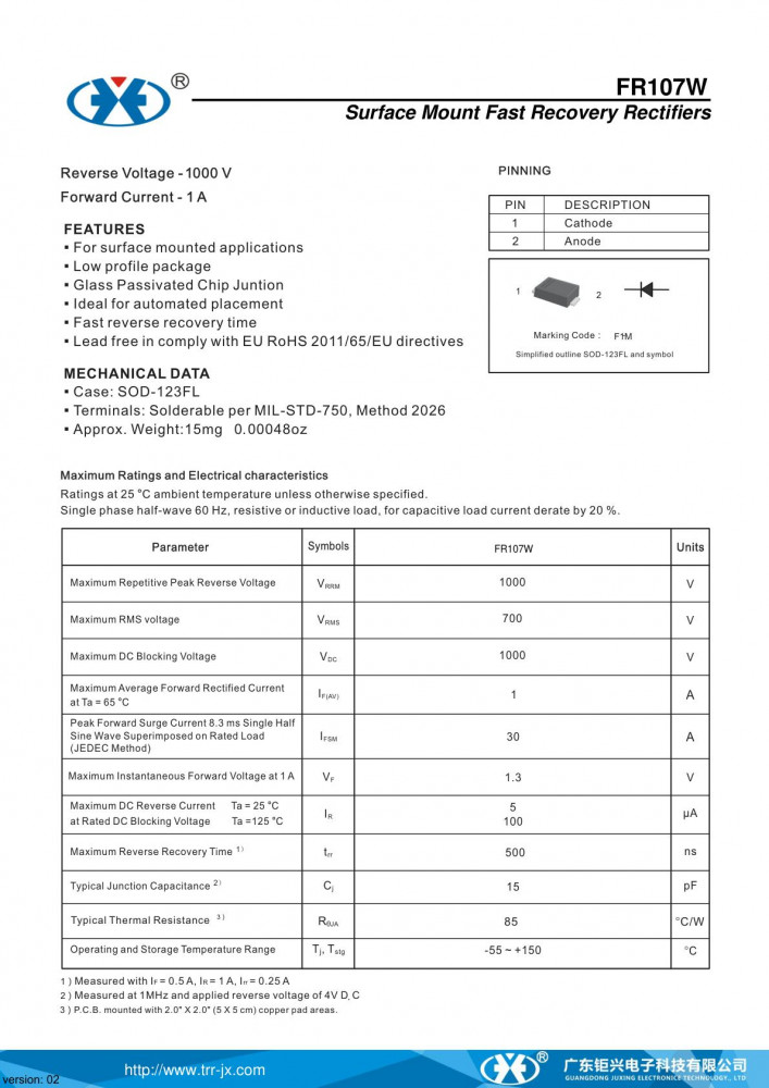 JUXING FR107W datasheet page 1
