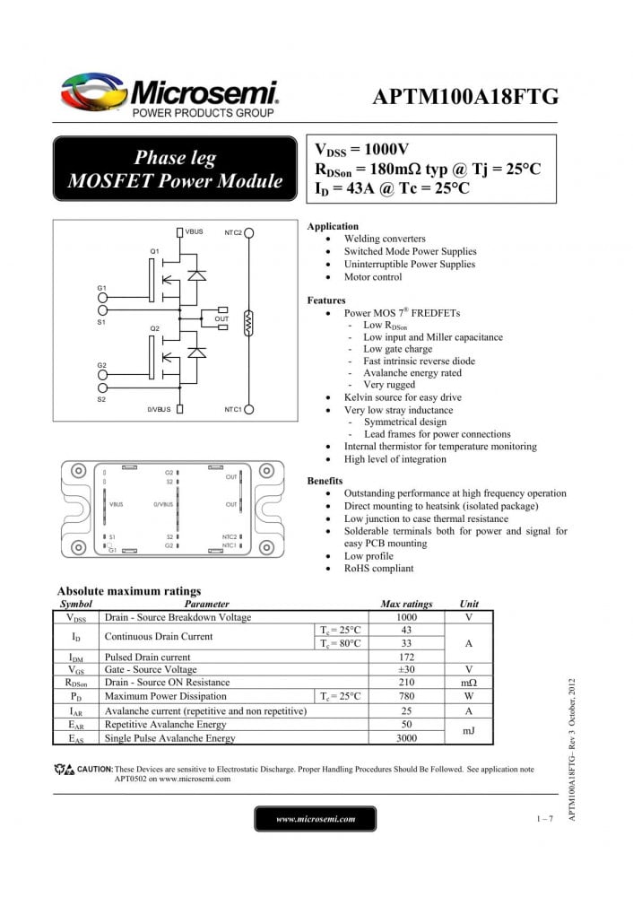 APTM100A18FTG datasheet page 1