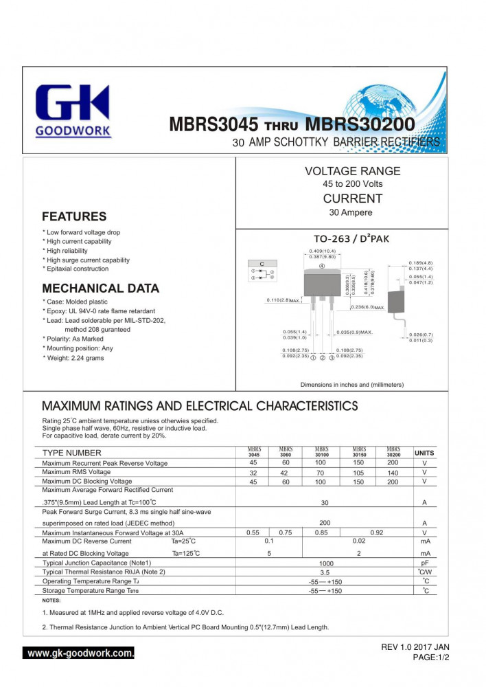 GOODWORK MBRS30200 datasheet page 1
