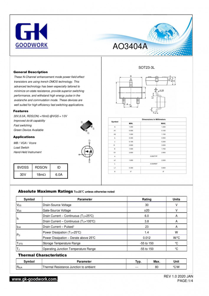 AO3404A-GK datasheet page 1