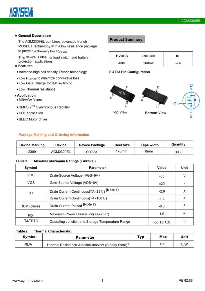 AGM2309EL datasheet page 1