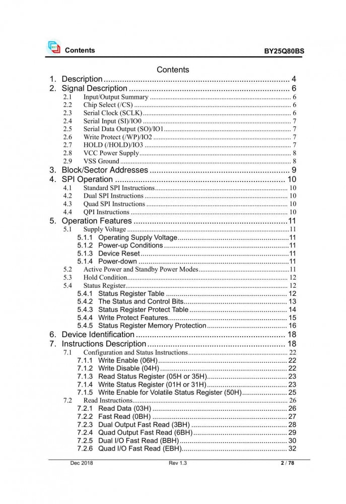 BY25Q80BSSIG(T) datasheet page 2