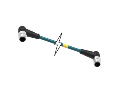 Micro-Change (M12) Double-Ended Cordset, 4 Poles, D-Coded, Male (90°) to Male (90°), 24 AWG, Teal TPE Cable, 6.0m (19.68') Length