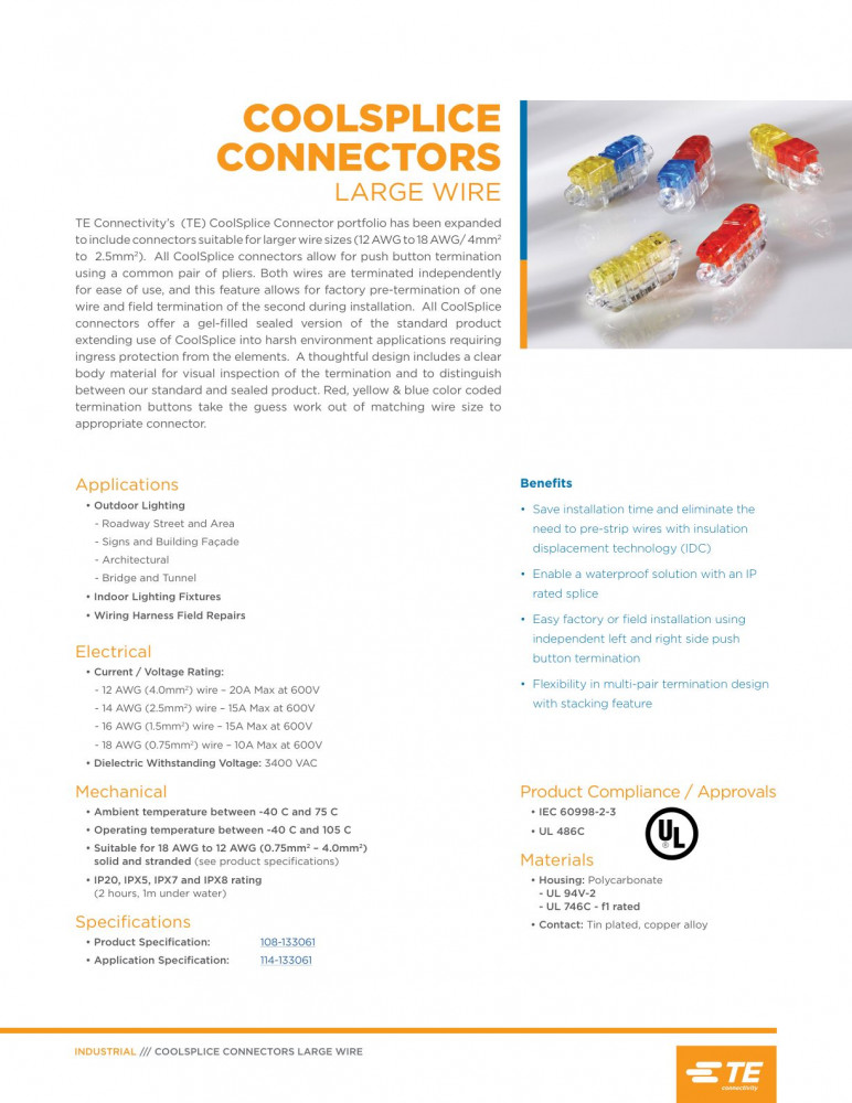 TE Connectivity CoolSplice connector document page 1