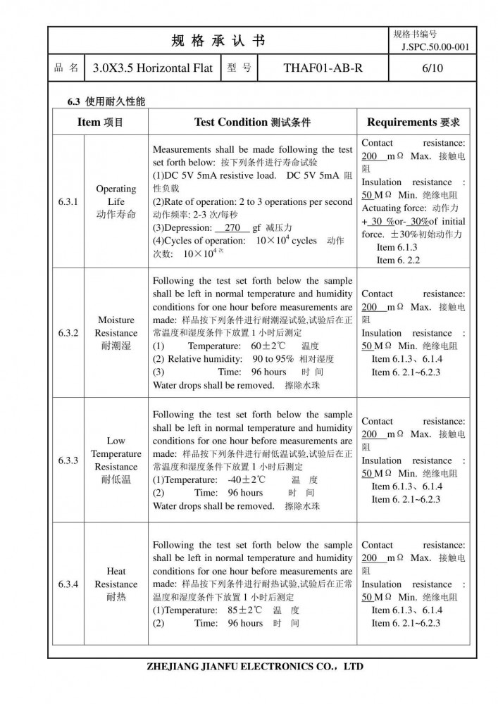 THAF01-AB-R specification page 7