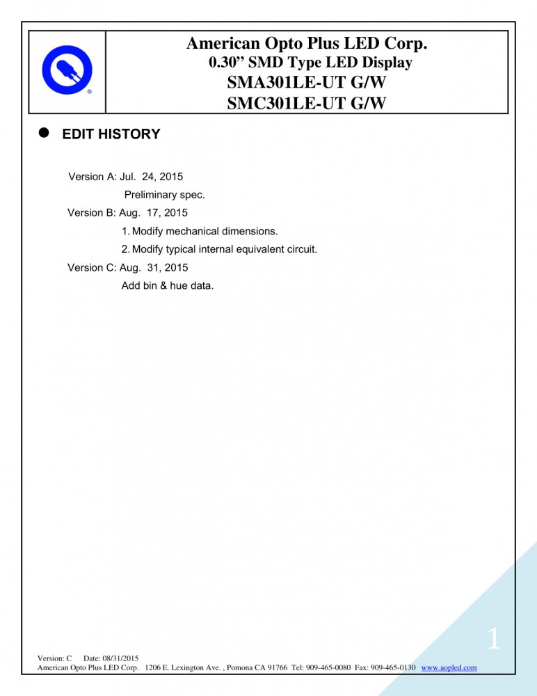 SMA301LE-UT G/W datasheet page 1