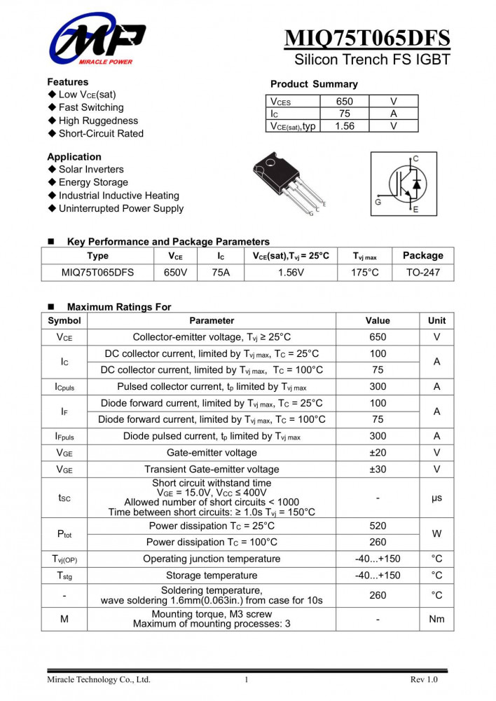 MIQ75T065DFS datasheet page 1
