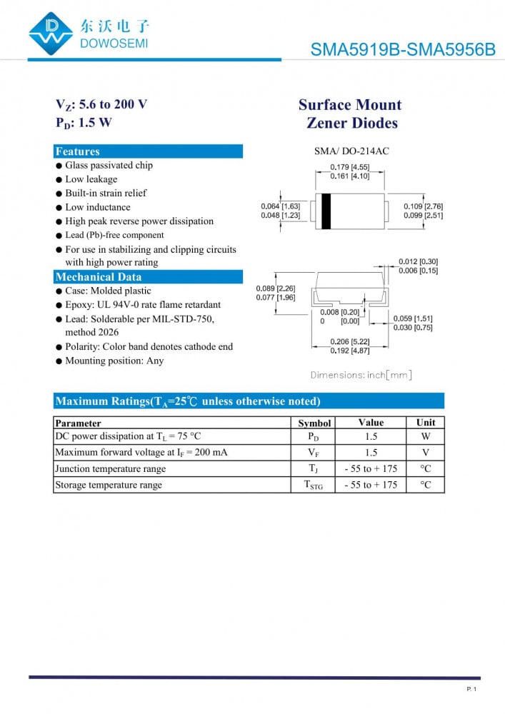 SMA5934B datasheet page 1