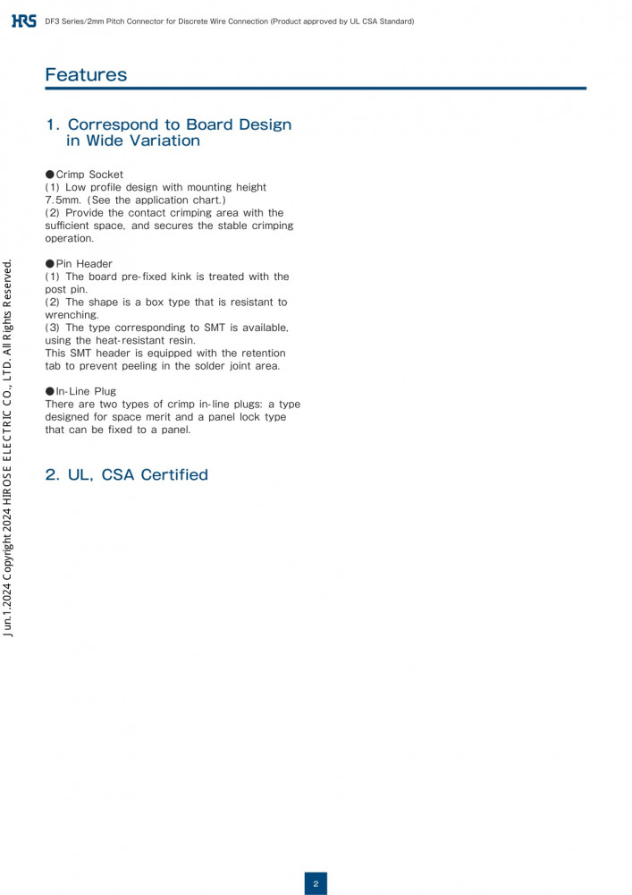 HRS DF3 Series documentation page 2