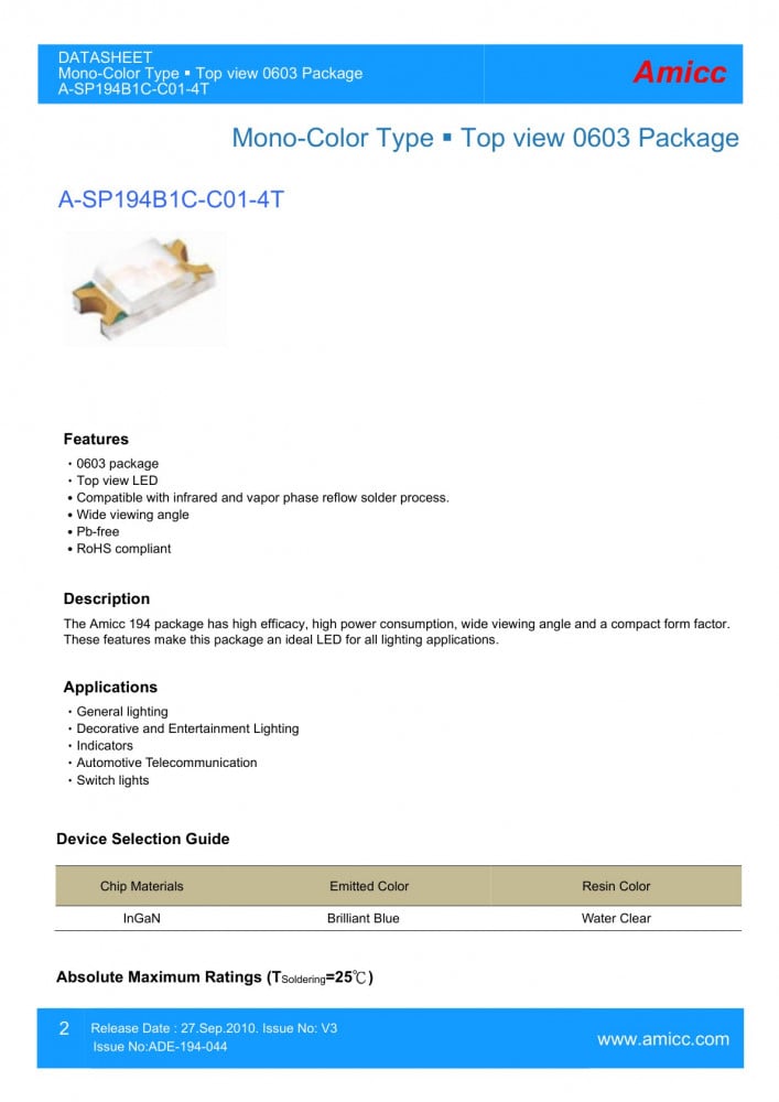 A-SP194B1C-C01-4T datasheet page 2