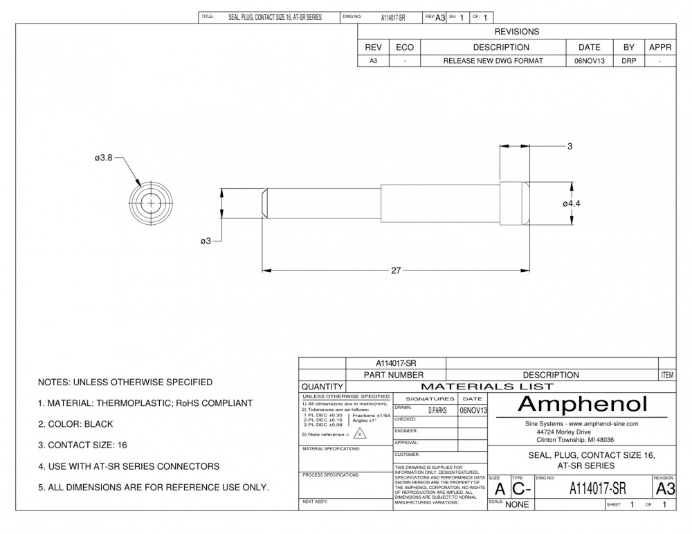 Amphenol A114017-SR technical drawing