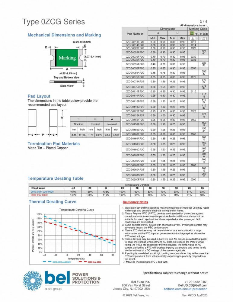 Bel Fuse 0ZCG series datasheet page 3