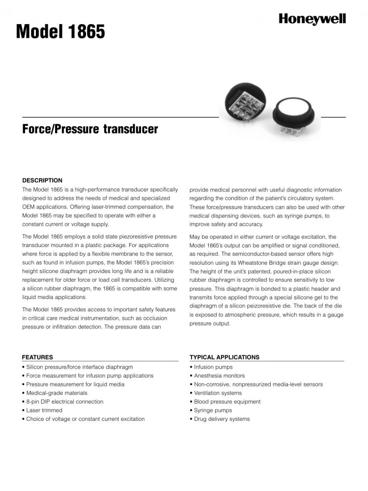 Honeywell 1865-07G-LDN datasheet page 1
