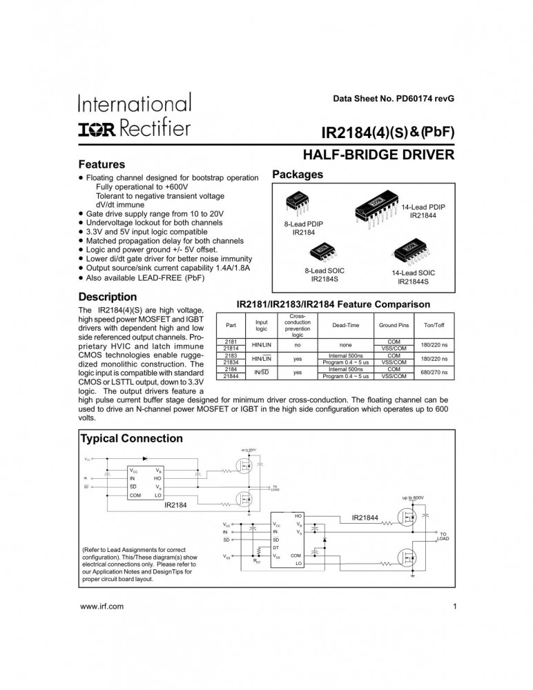 IR21844PBF technical document page 1
