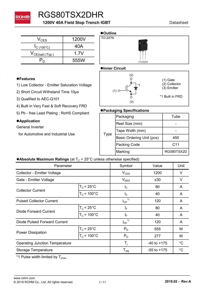 RGS80TSX2DHRC11 datasheet page 1