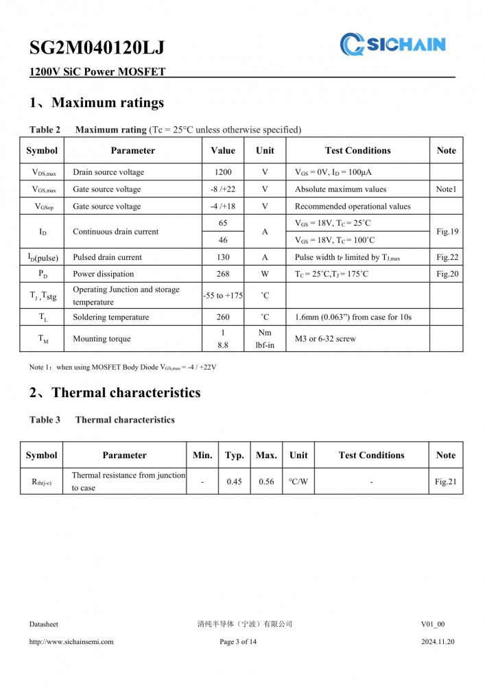 SG2M040120LJ datasheet page 3