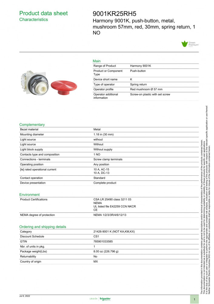 9001KR25RH5 technical document page 1
