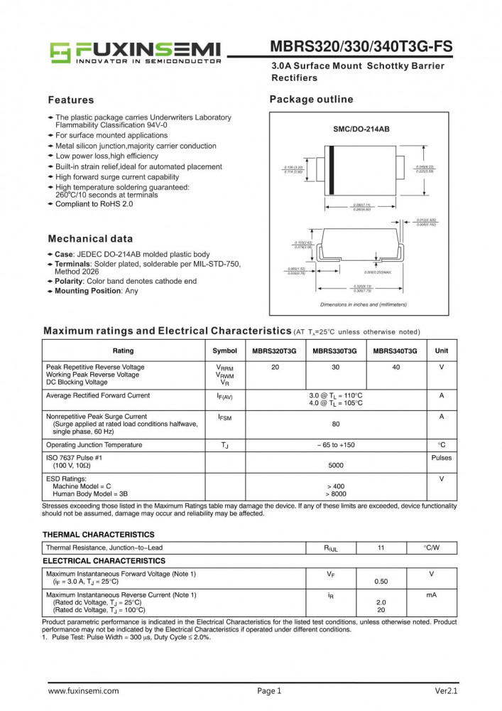 MBRS330T3G-FS datasheet page 1