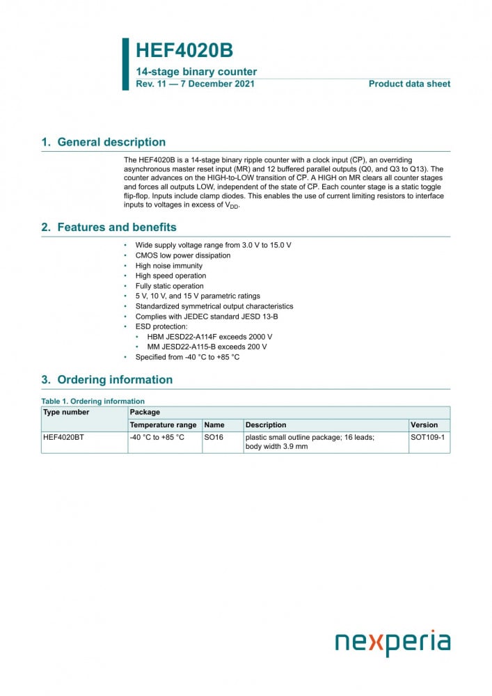 HEF4020BT datasheet page 1