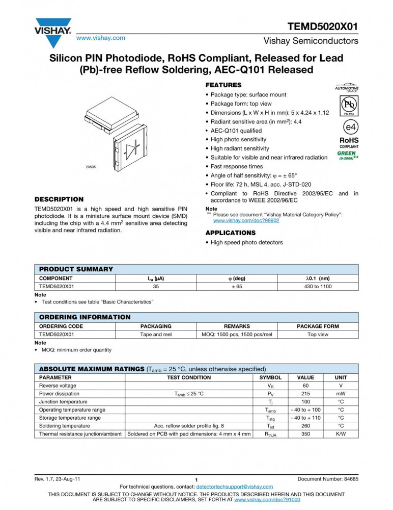 TEMD5020X01 datasheet page 1