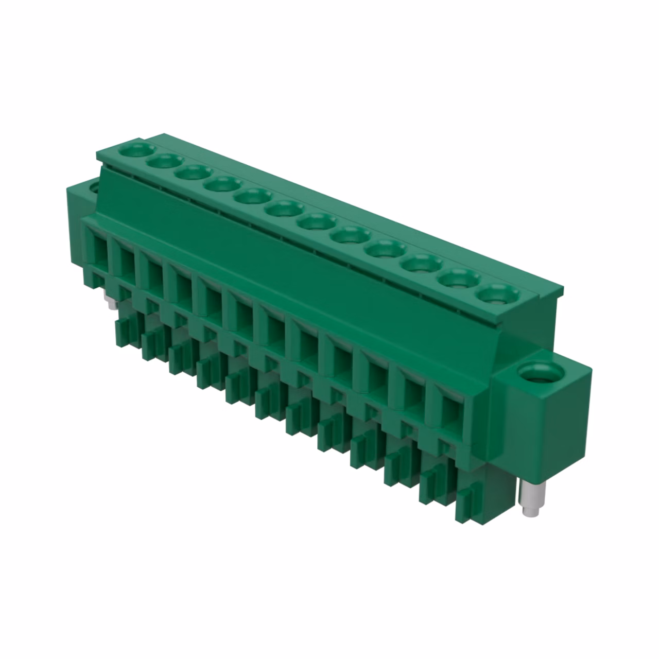 3.81mm Pitch Eurostyle Vertical Plug, with Retention Screws and Reverse Imprinting, Front Wire Entry, Green Housing, Gold (Au) Plated, 12 Circuits for sale