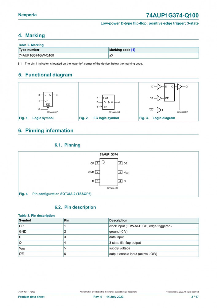 74AUP1G374GW-Q100H datasheet page 2