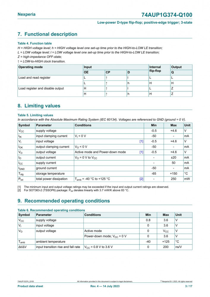 74AUP1G374GW-Q100H datasheet page 3