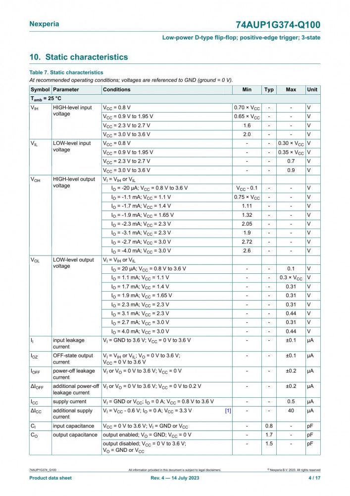 74AUP1G374GW-Q100H datasheet page 4