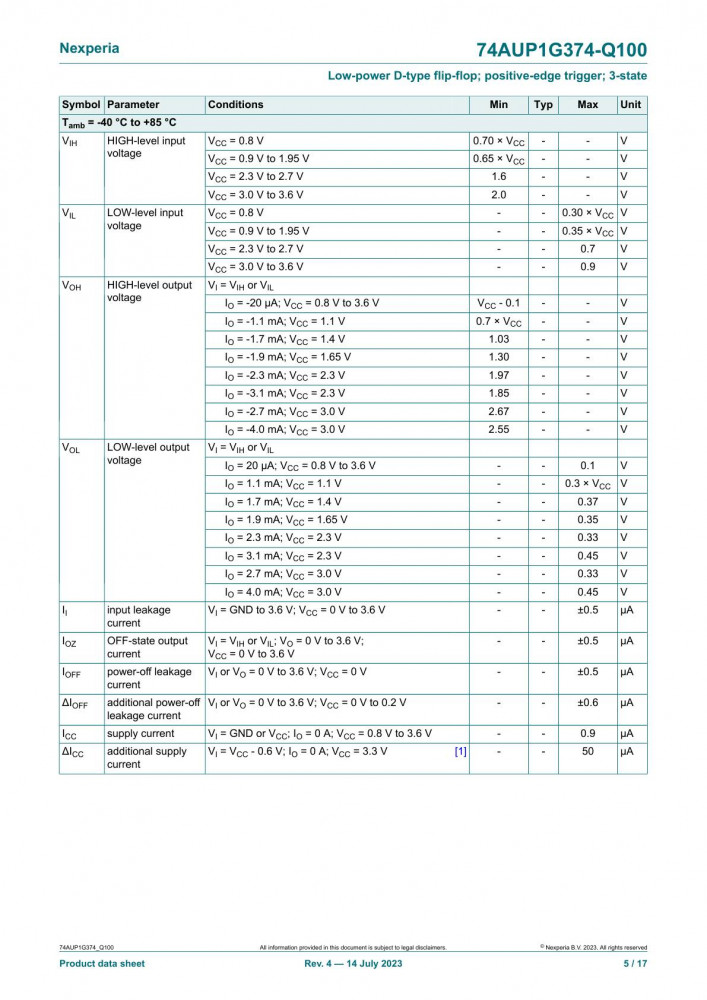 74AUP1G374GW-Q100H datasheet page 5