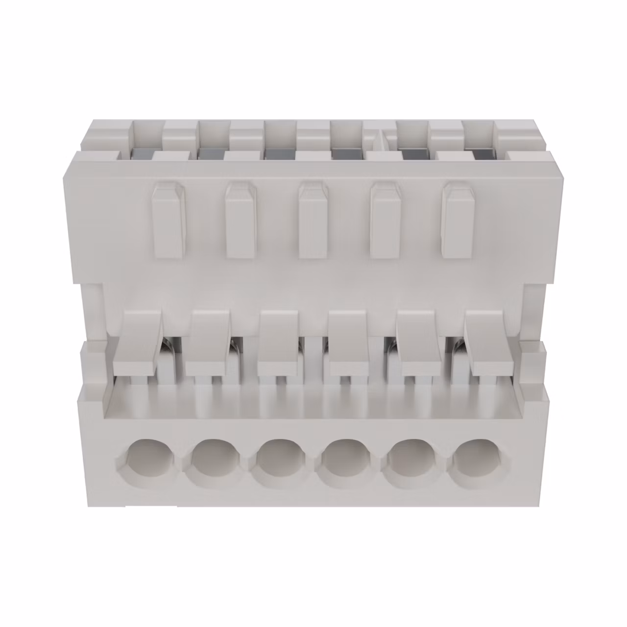 Appli-Mate RAST 2.5 IDT Housing, 2.50mm Pitch, Female, 6 Circuits, Beaded Terminal, Position Keys A & G Removed, Open Endwalls, Polarizing Rib Between Circuits 4 & 5 for sale