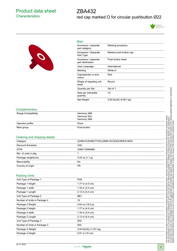 Schneider ZBA432 technical document page 1