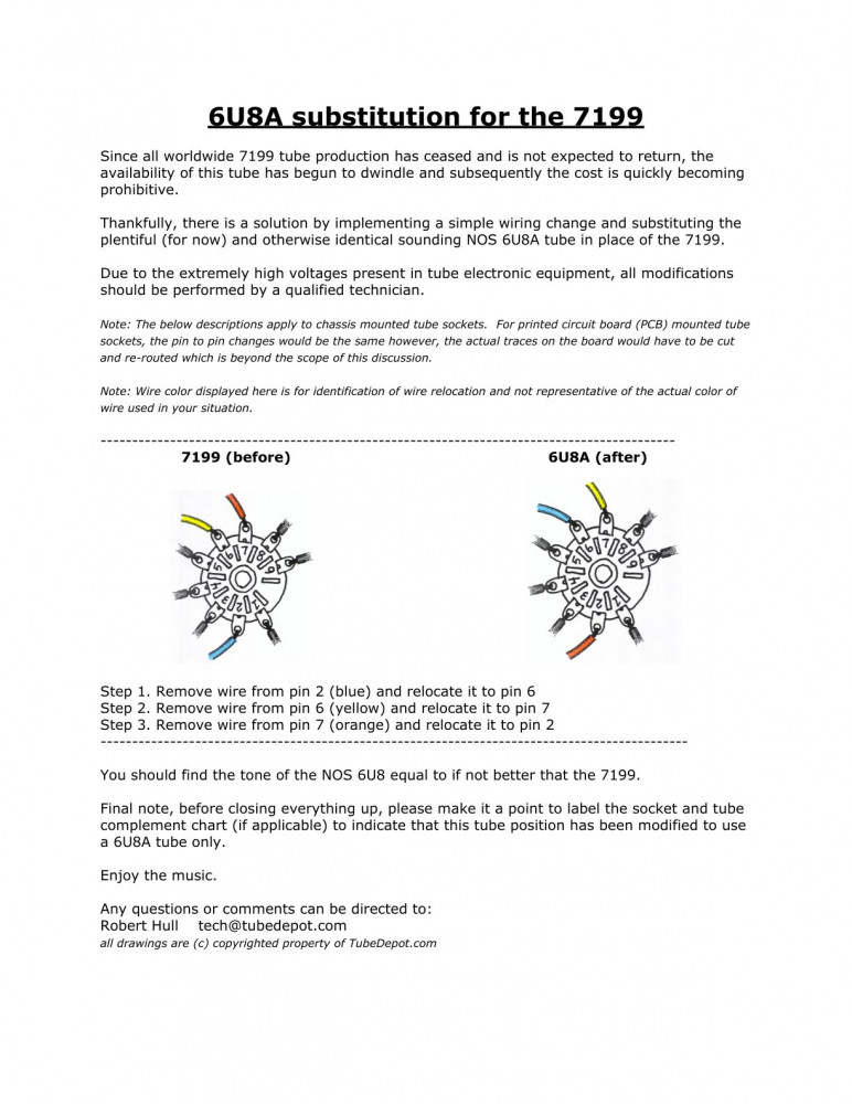 Technical reference image for NOS-6U8A and 7199 conversion