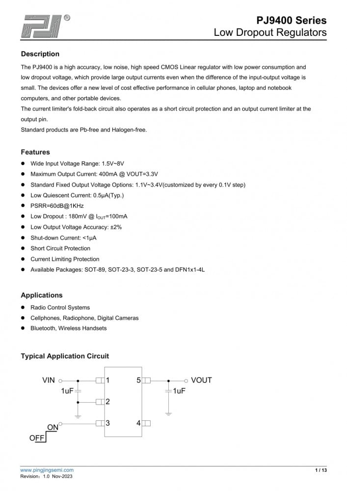 PJ9400 datasheet page 1