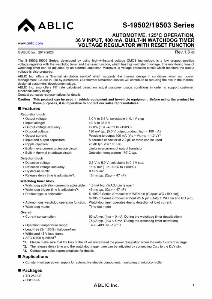 S-19502/19503 datasheet page 1