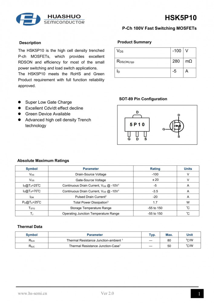 HSK5P10 datasheet page 1