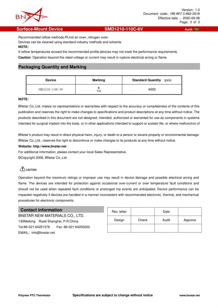 BNstar SMD1210-110C-6V datasheet page 3