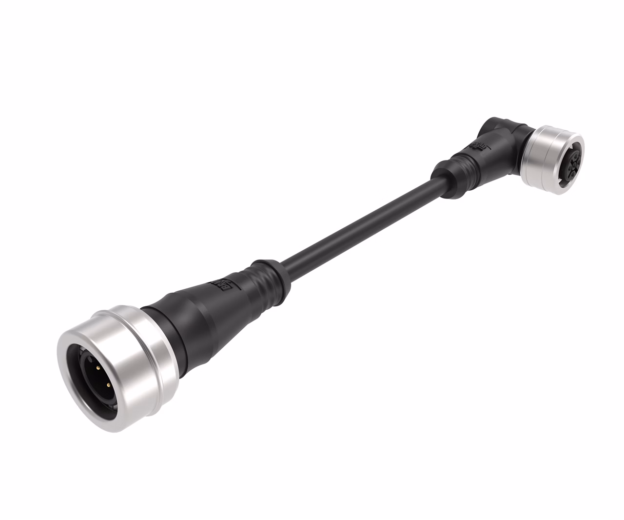 M12 Signal, A-Coded, M12 Push-Pull Ultra-Lock Double-Ended Cordset, 4 Poles, Female (90°) to Male (Straight), 0.34mm² (22 AWG), Black PUR/PVC Cable, 1.0m (3.28') Length for sale