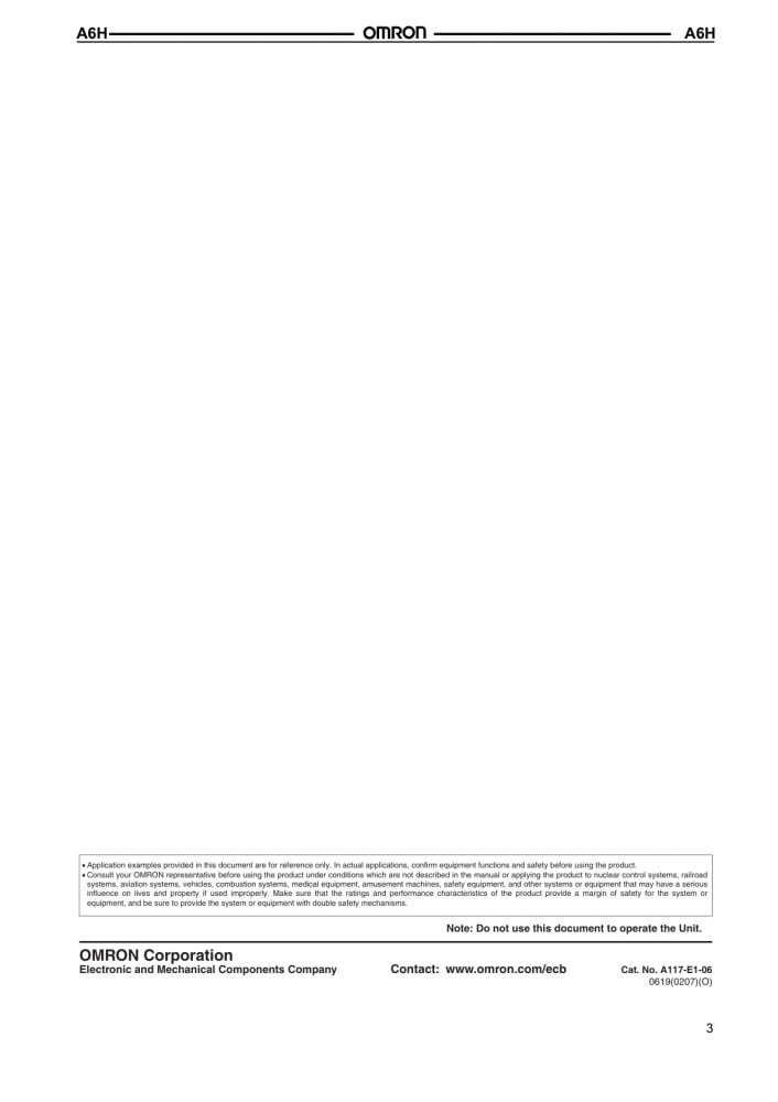 OMRON A6H internal connection and precautions