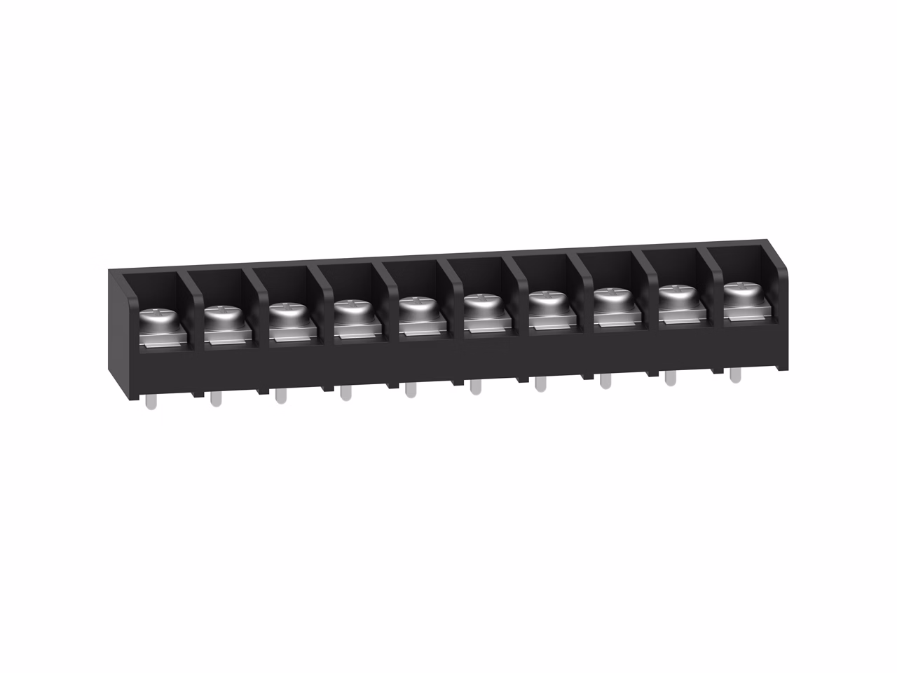 9.53mm Pitch, Single Row, Tri-Barrier Terminal Strip, without Mounting Ends, Black, Steel Screws, 10 Circuits for sale