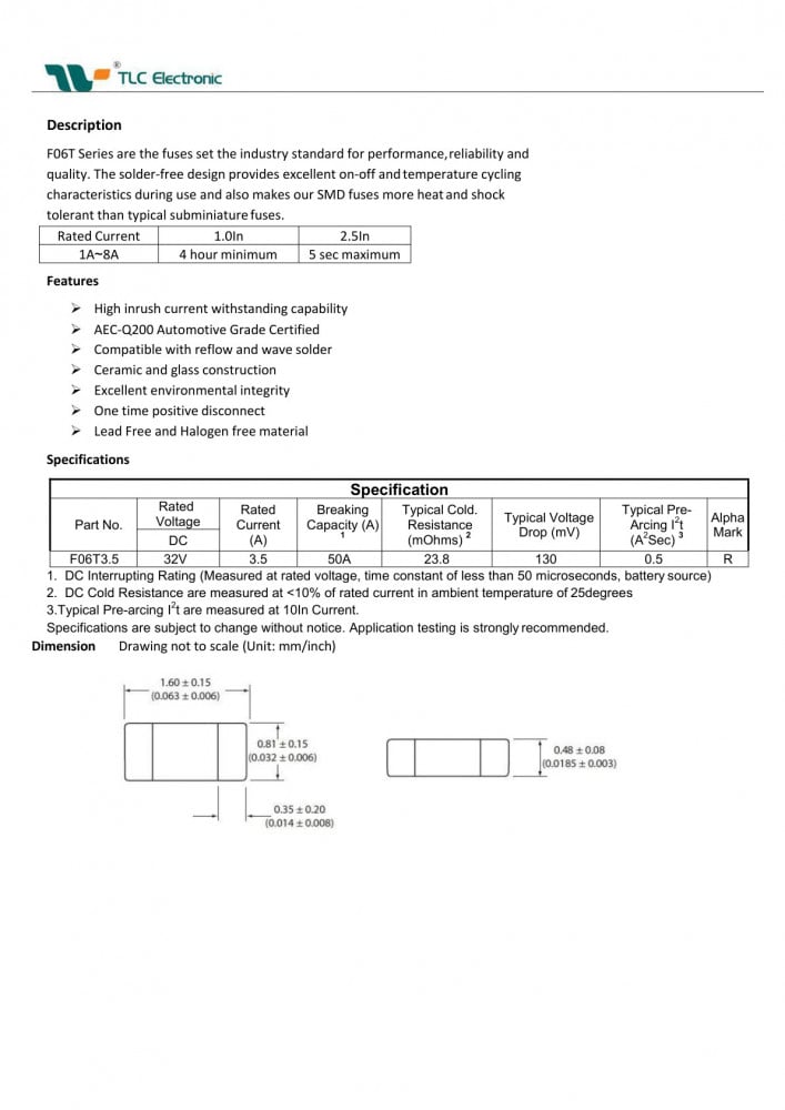 F06T3.5 specification sheet page 2