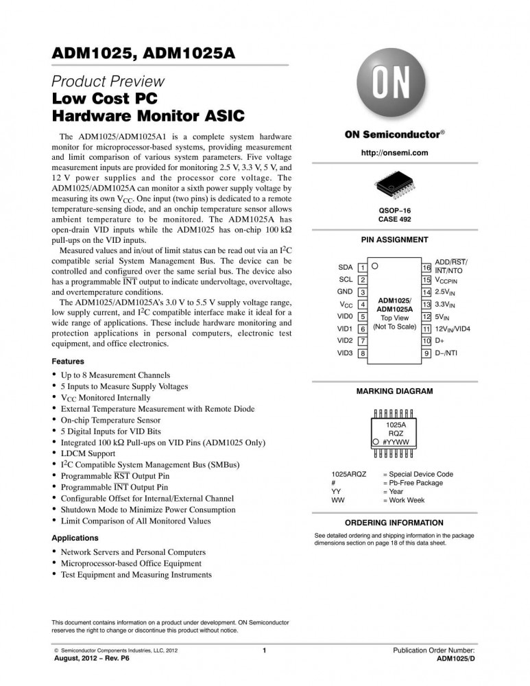 ADM1025 datasheet page 1