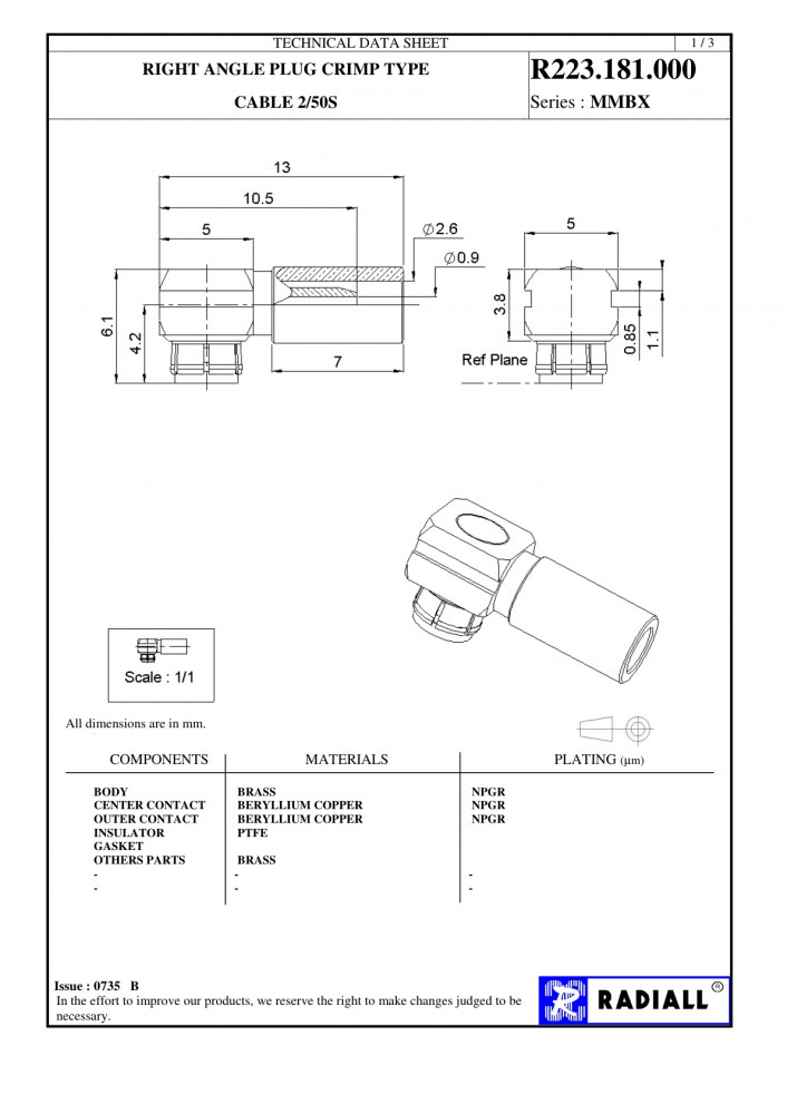 Radiall R223181000 technical document page 1