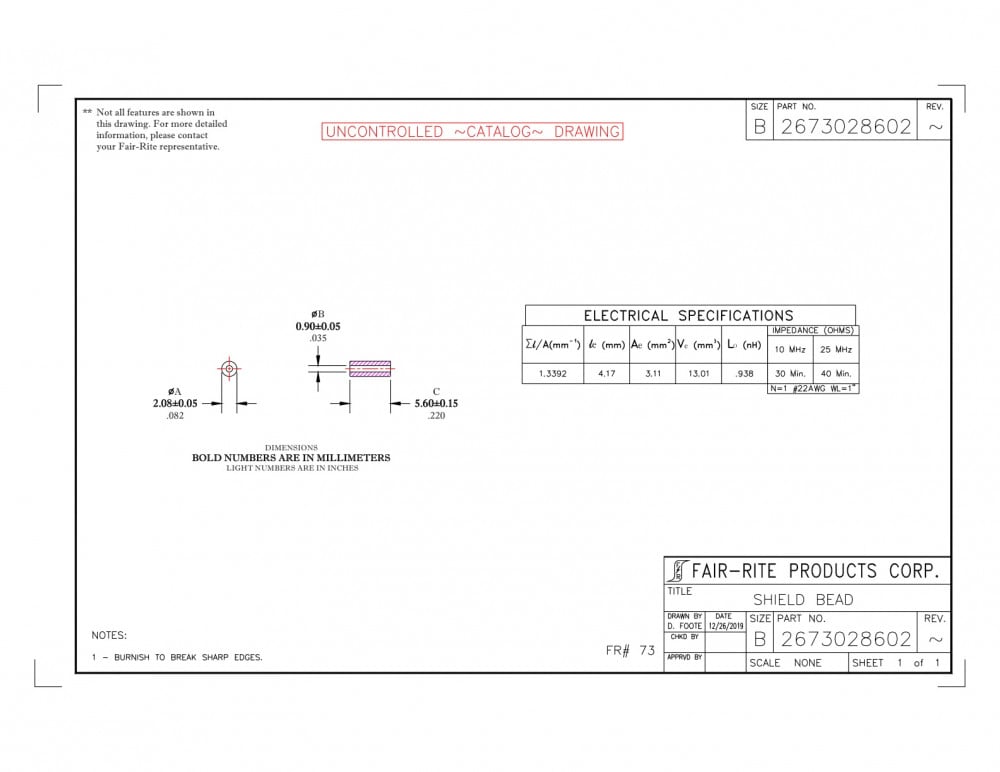 Fair-Rite 2673028602 technical specification document