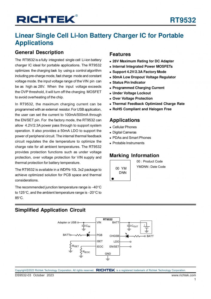 RT9532 datasheet page 1