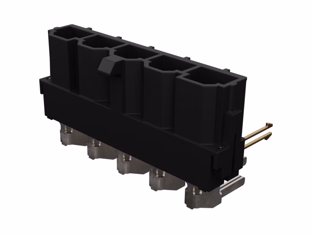 Mini-Fit Sr. Right-Angle Header, 10.00mm Pitch, Single Row, 5 Circuits, 8.30mm Tail Length, for 6.35mm PCB, Tin (Sn) Plating, with Clip, USE NYE LUBE ON MATING SURFACES for sale