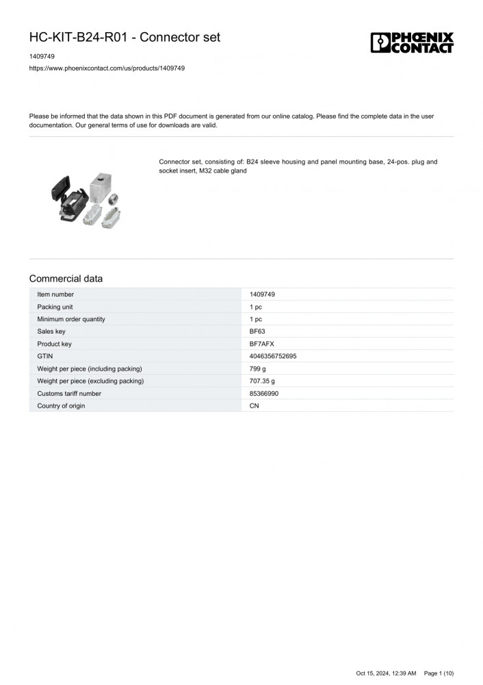 Phoenix Contact 1409749 technical document page 1