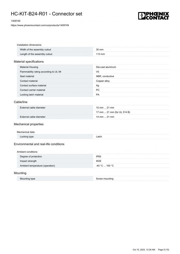 Phoenix Contact 1409749 technical document page 6