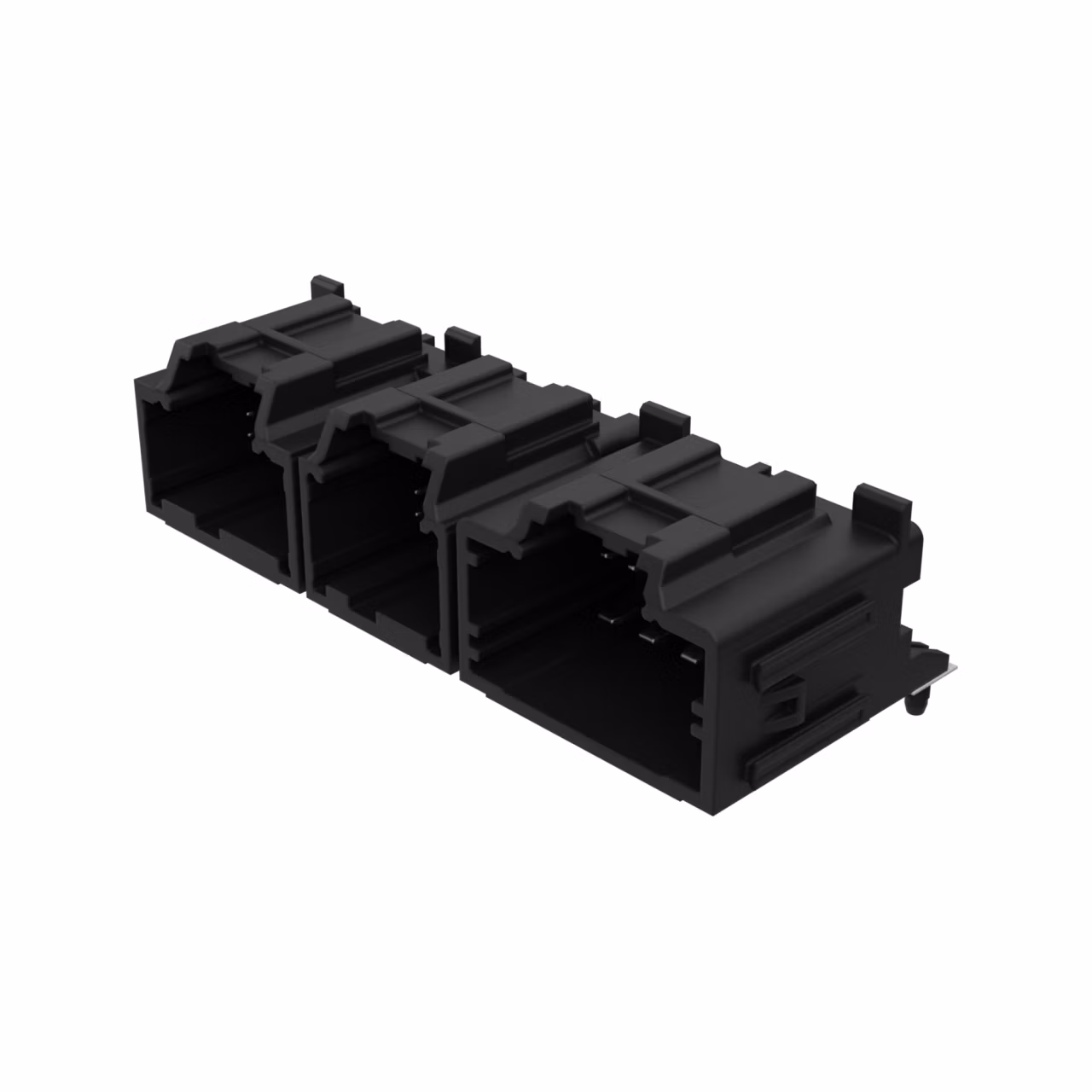 Stac64 3 Bay Right-Angle Headers, 38 Circuits, Bay A 16 Circuit Signal Header, Polarization A, Black; Bay B 12 Circuit Signal Header, Polarization A, Black; Bay C 10 Circuit Power Header, Polarization A, Tray for sale